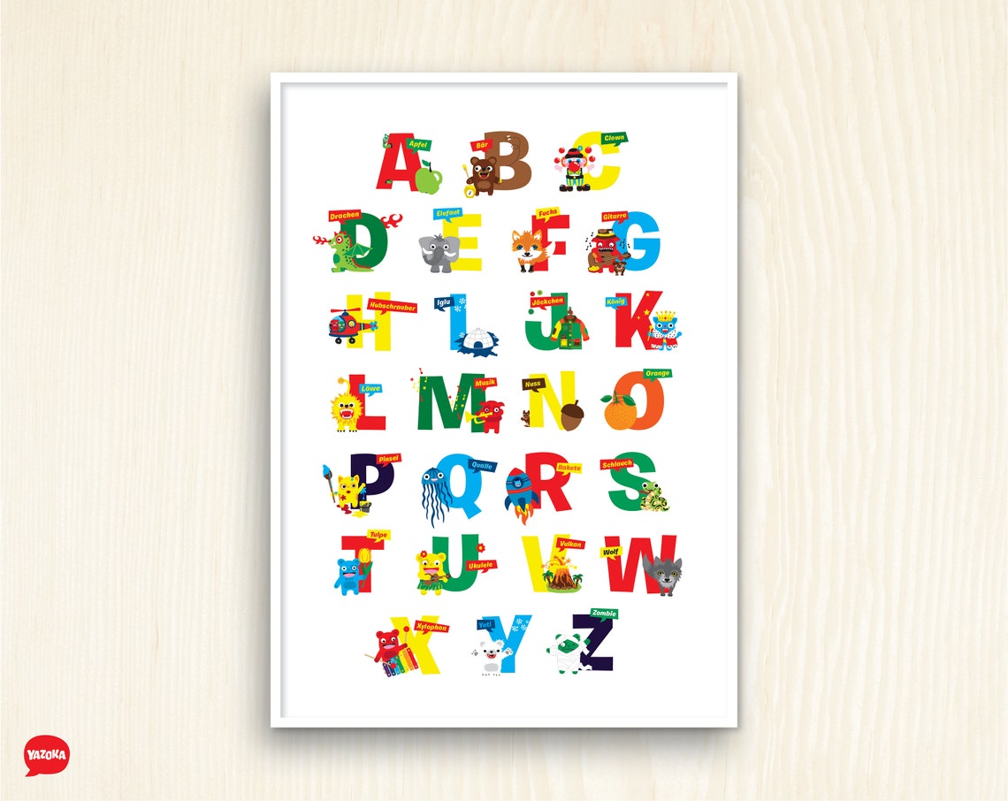 German ABC Alphabet Poster, Bold, Deutsch, Kids Decor, Colourful ...