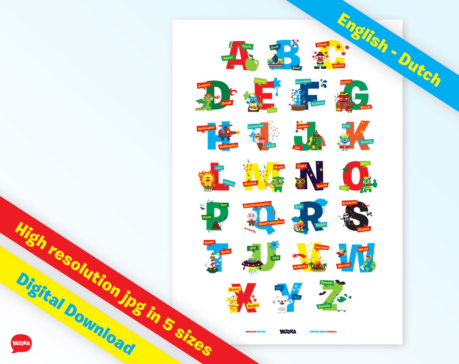 English-dutch Bilingual ABC Alphabet Poster, Educational , Kids Decor ...
