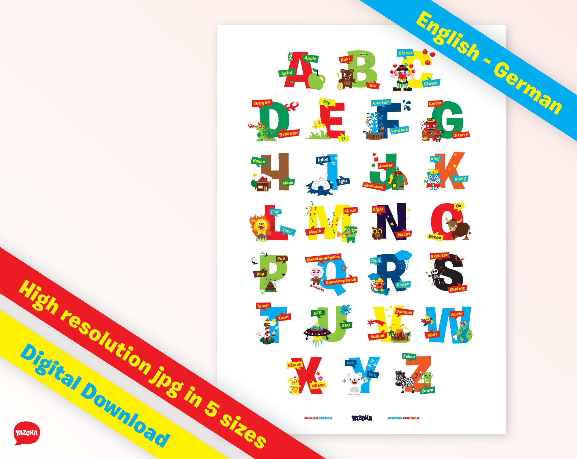 English-German Bilingual ABC Alphabet Poster Educational | Etsy