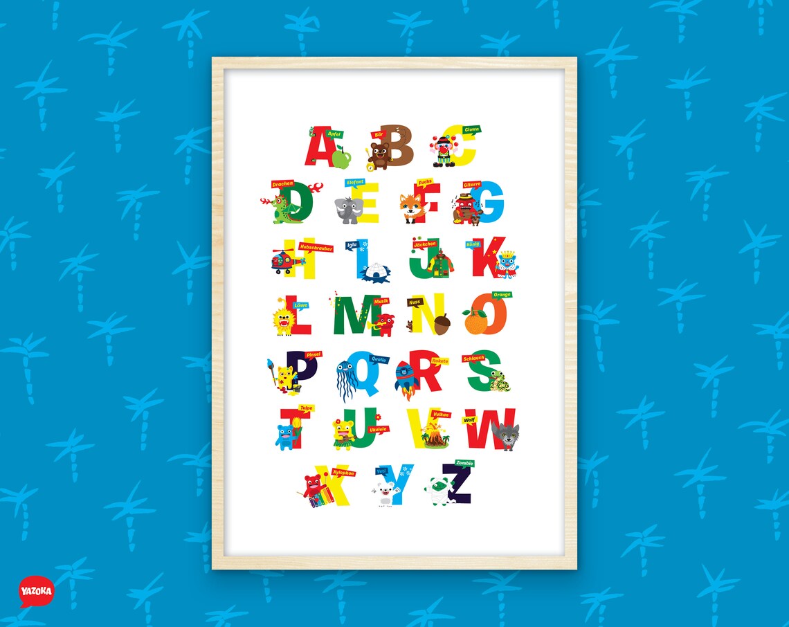 German ABC Alphabet Poster, Bold, Deutsch, Kids Decor, Colourful ...
