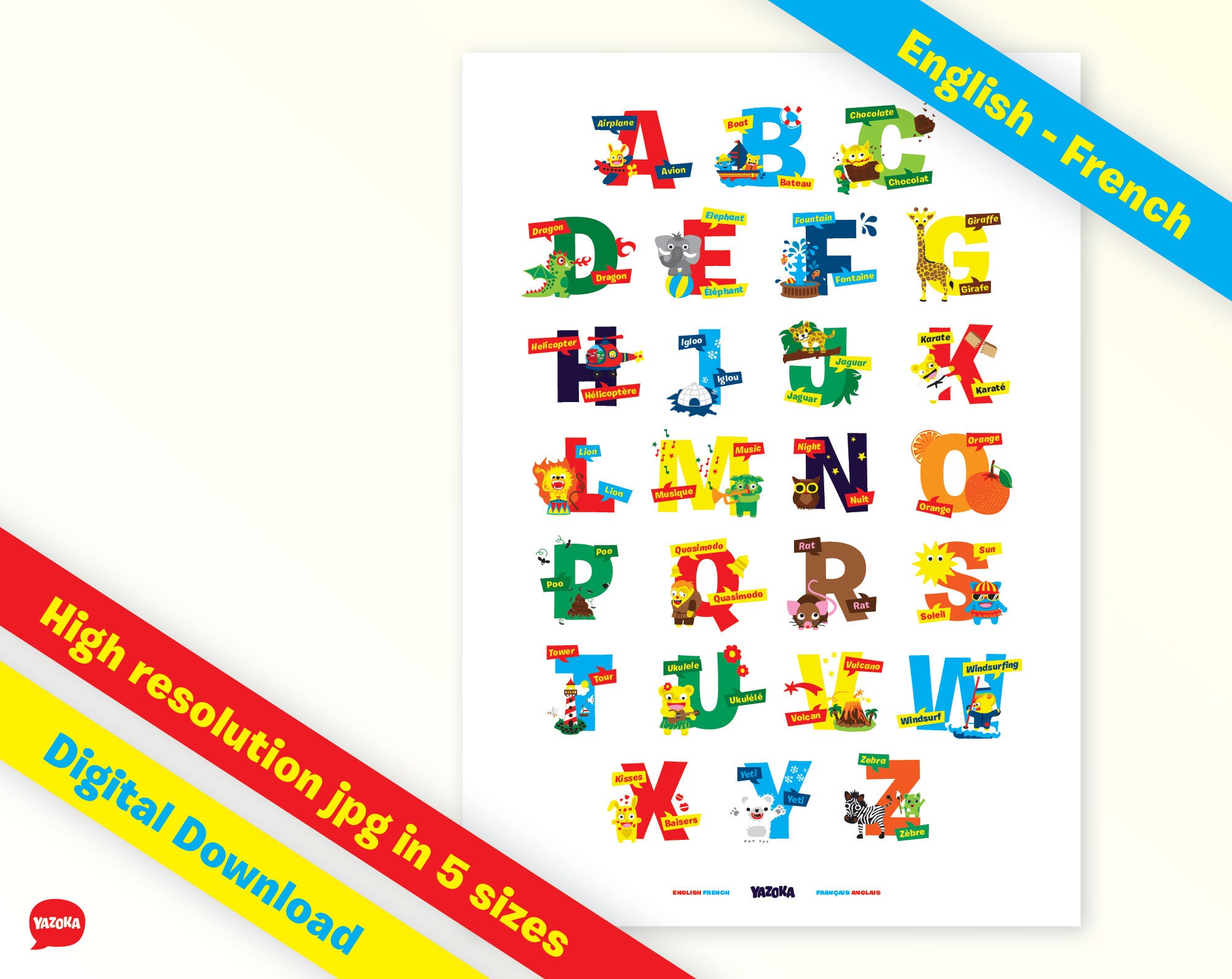 English-french Bilingual ABC Alphabet Poster Educational - Etsy