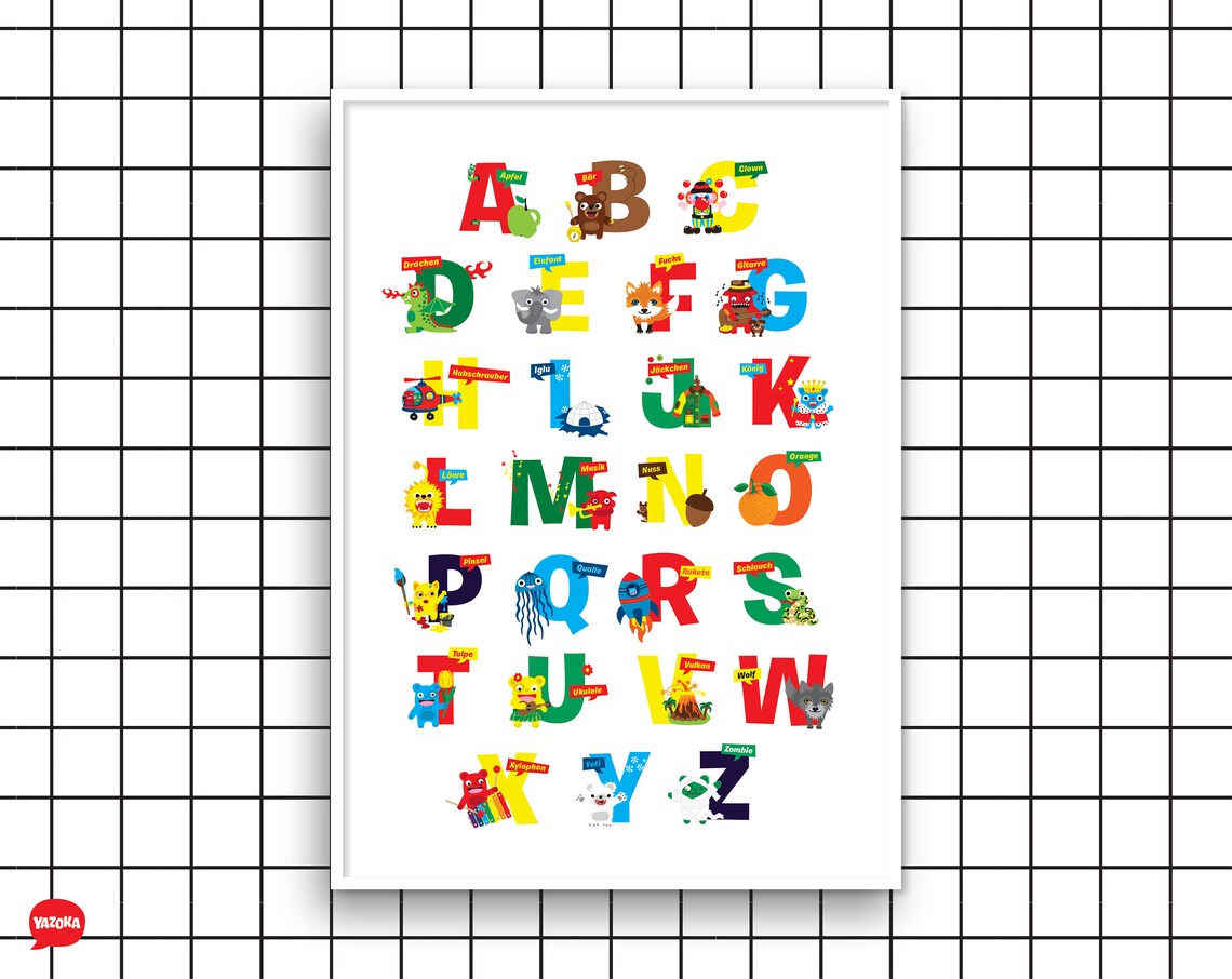 German ABC Alphabet Poster, Bold, Deutsch, Kids Decor, Colourful ...