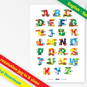 English-spanish Bilingual ABC Alphabet Poster, Educational , Kids Decor ...