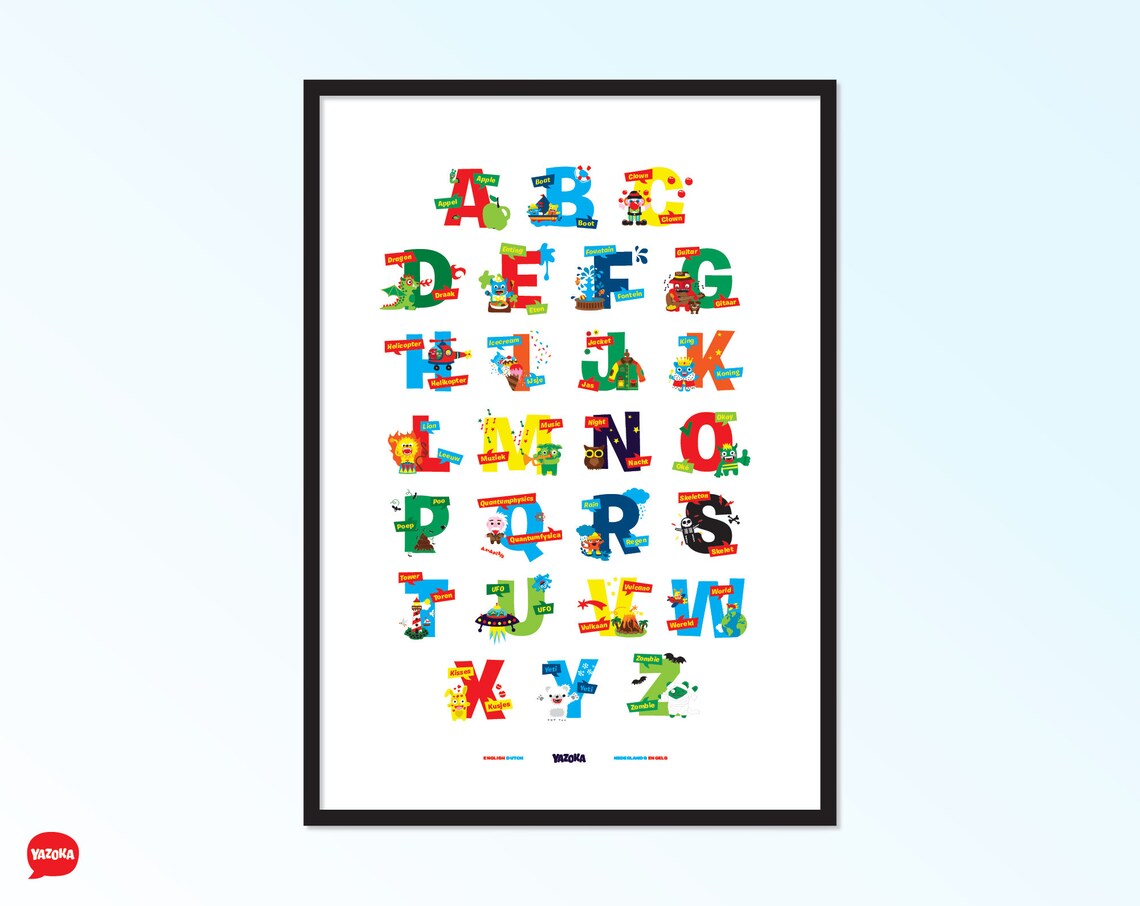 English-dutch Bilingual ABC Alphabet Poster, Educational , Kids Decor ...