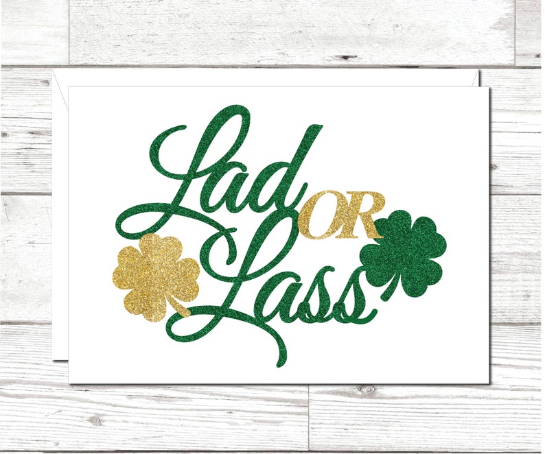 Lad or Lass Gender Reveal Card, Card for St. Patty's Day Gender Reveal ...