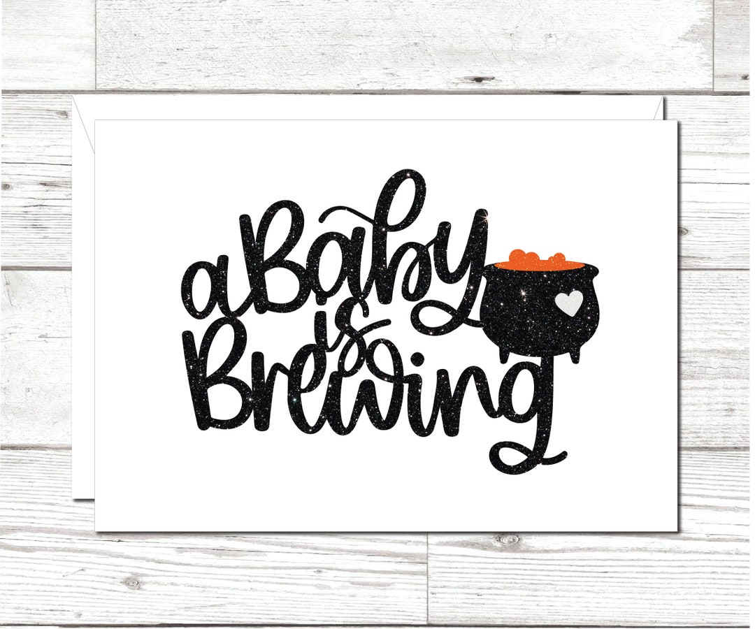 Baby is Brewing Shower Card, Spooky Baby Shower Wishes, Glittery Card ...