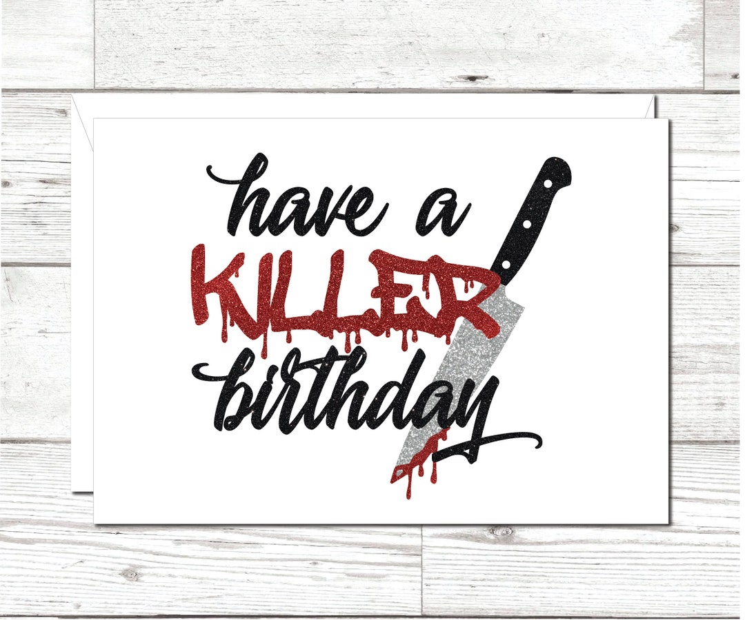 Horror Birthday Card, Bloody Knife, Glittery Card - Etsy