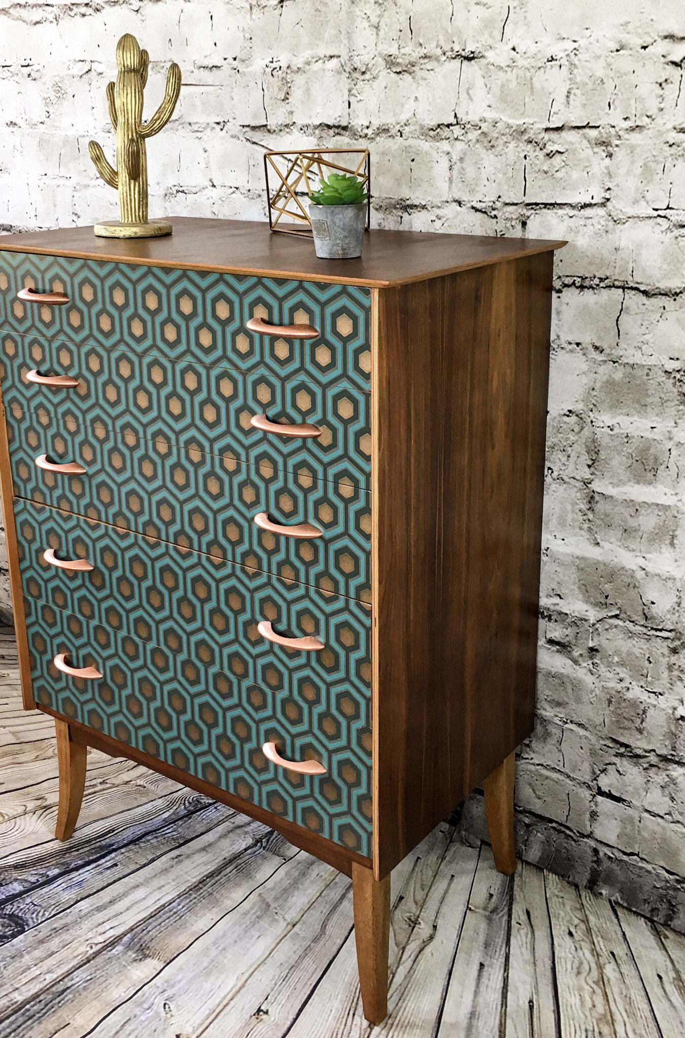 Upcycled Retro Chest of Drawers Vintage Teak Chest of Drawers Mid Century Chest of Drawers Geometric Upcycled Furniture Retro Dresser Etsy UK