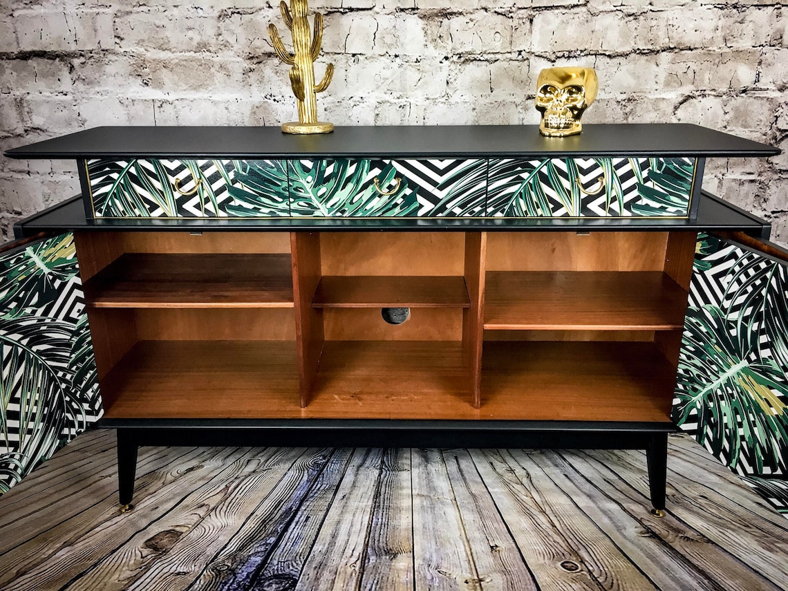 Vintage Upcycled Sideboard Decoupaged With Tropical Print Mid | Etsy UK