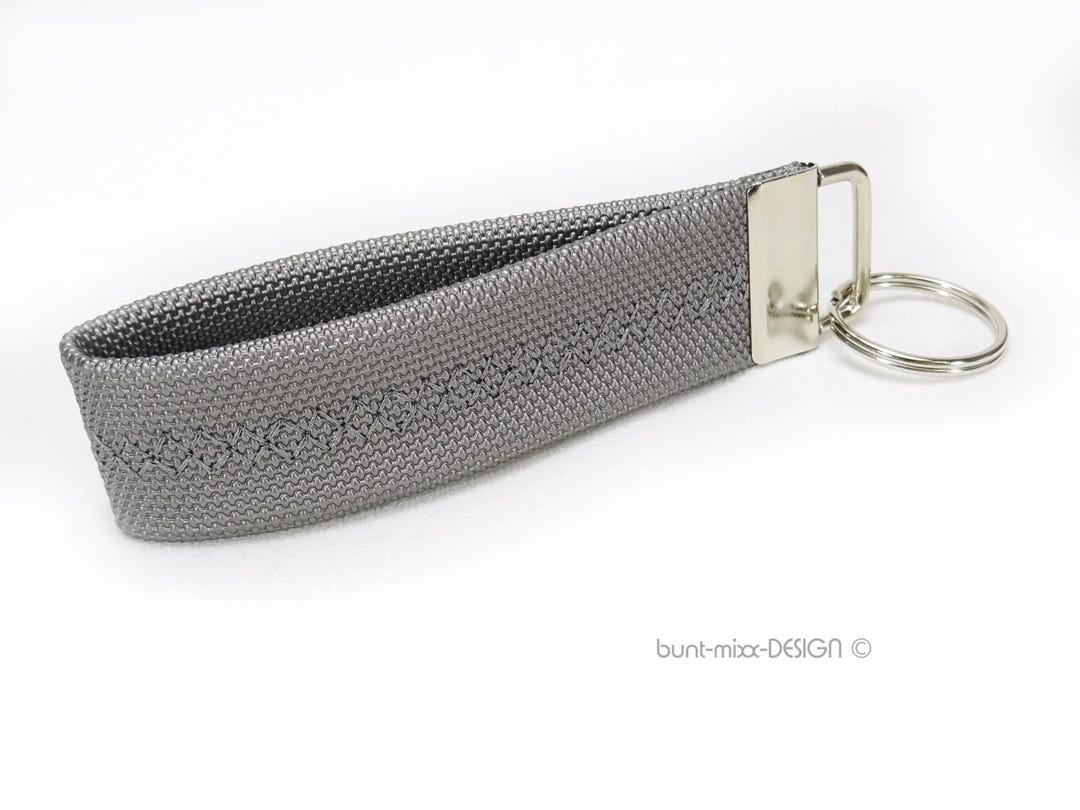 Faux Leather Key Lanyard With Studded Dots, Platinum Grey, Short ...
