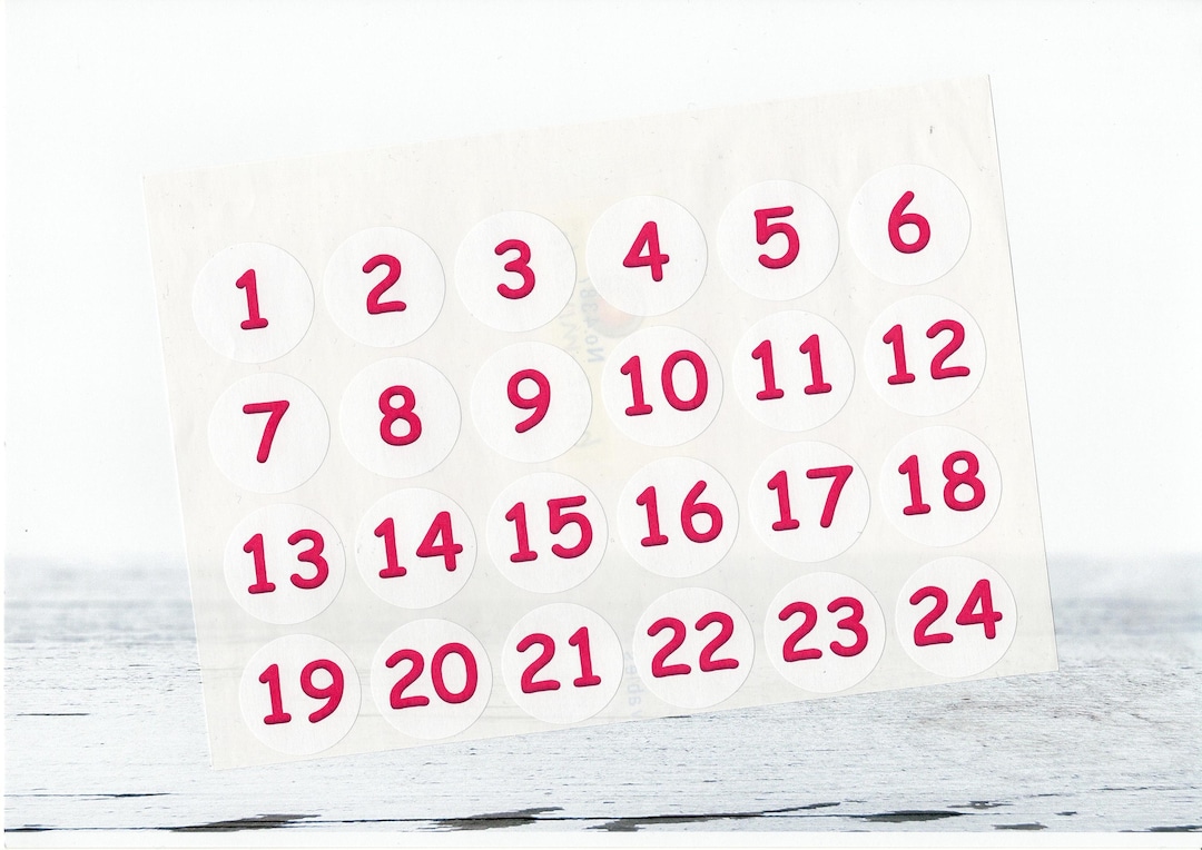 Advent Calendar Number Stickers, 3 Cm Round, White PINK Numbers 1-24 ...