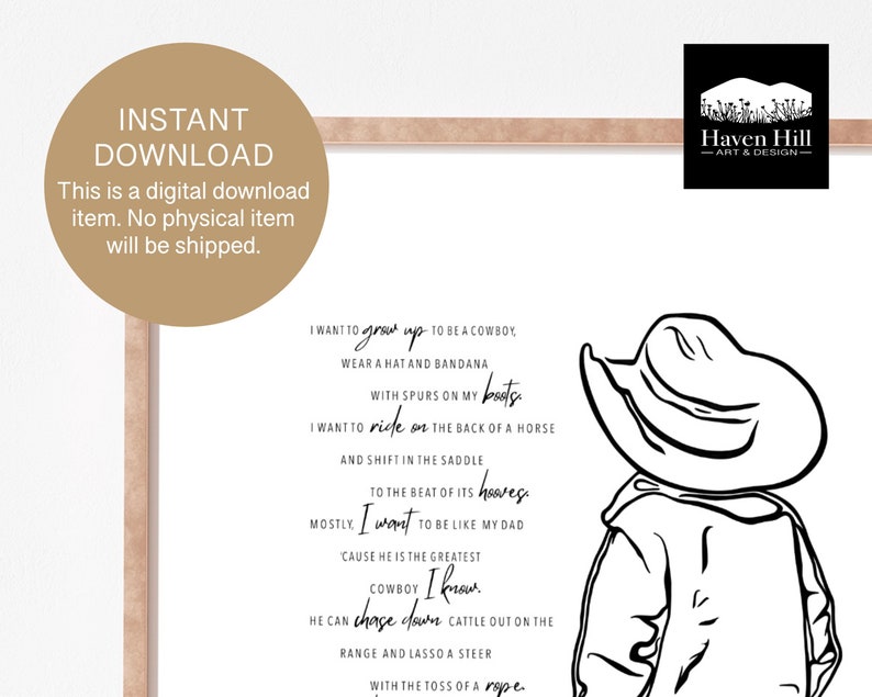 Cowboy Dreams | Instant DIGITAL DOWNLOAD, Printable Wall Art, Cowboy ...