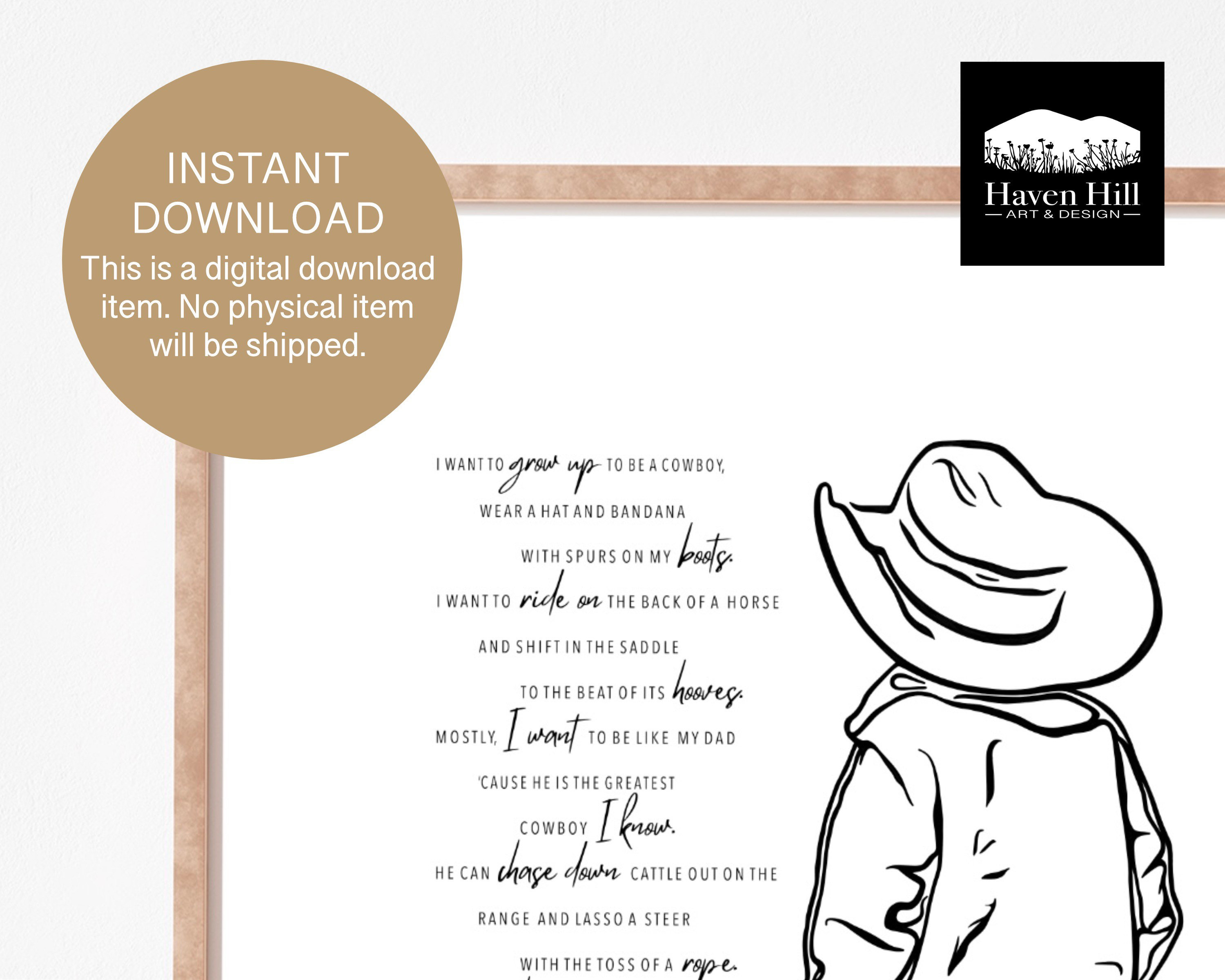 Cowboy Dreams | Instant DIGITAL DOWNLOAD, Printable Wall Art, Cowboy ...