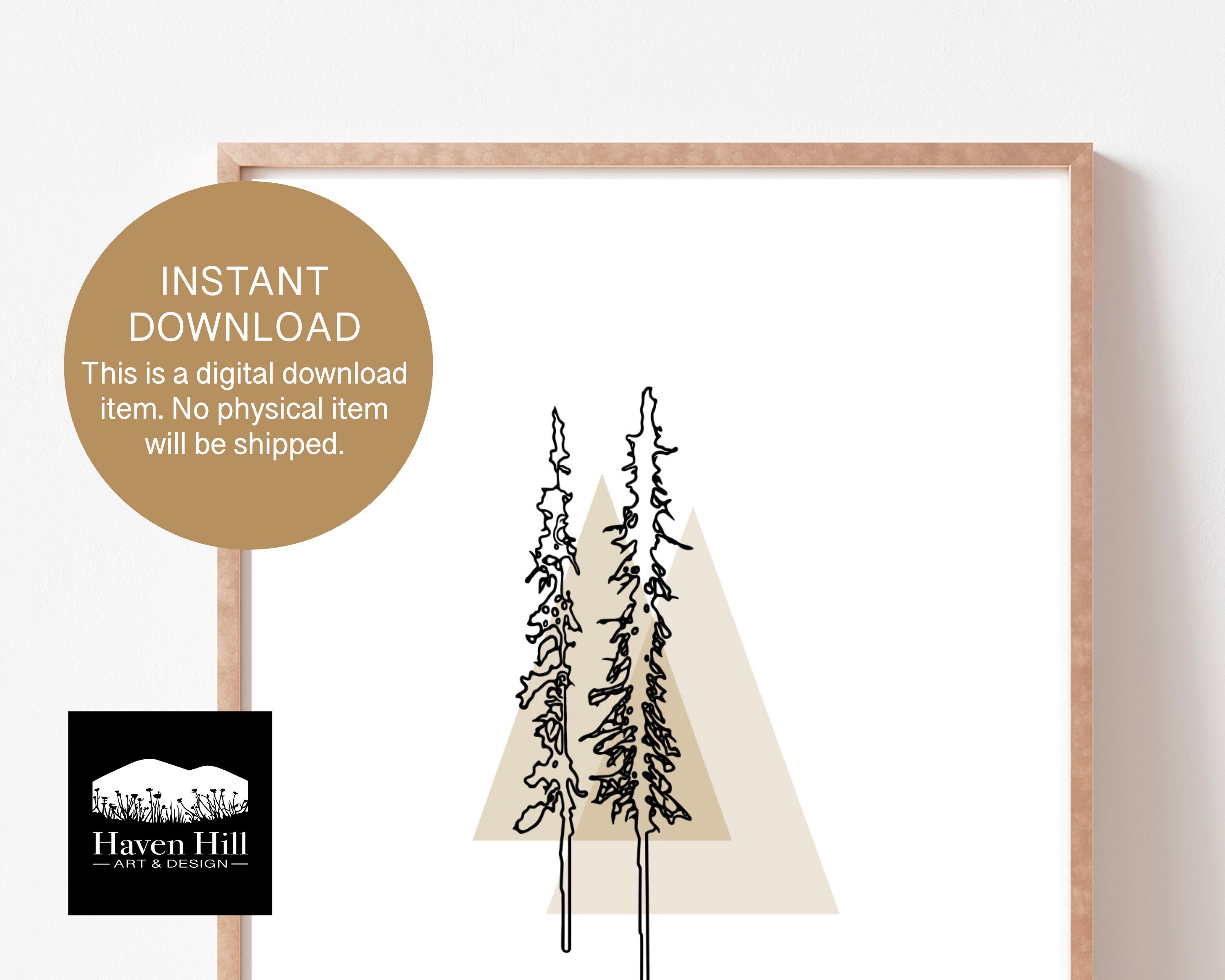 Evergreen Triangle in Gold | Instant DIGITAL DOWNLOAD, Printable Wall ...