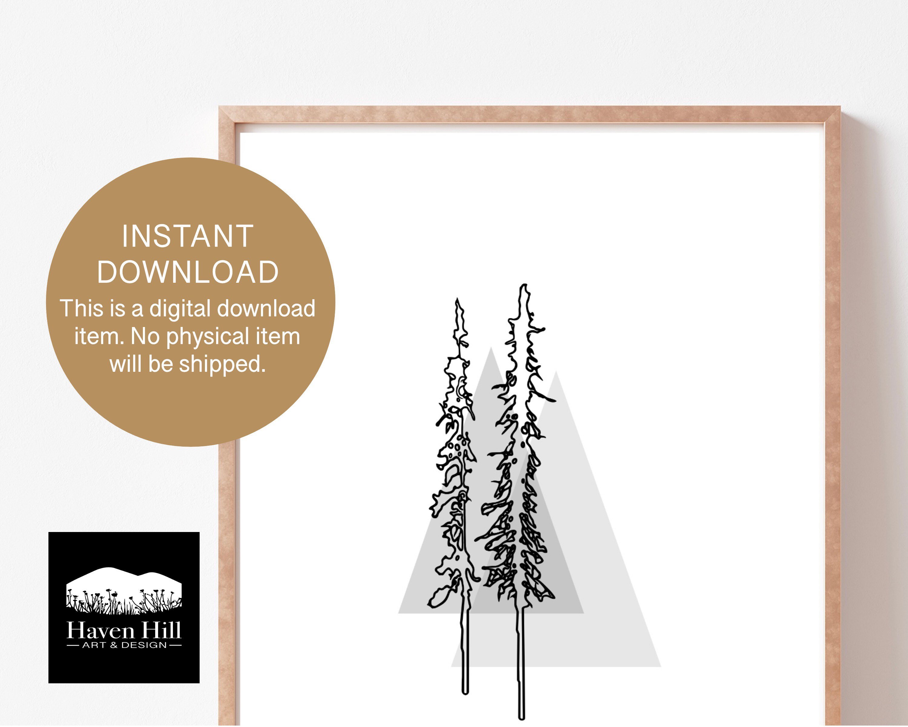 Evergreen Triangle in Gray | Instant DIGITAL DOWNLOAD, Printable Wall ...