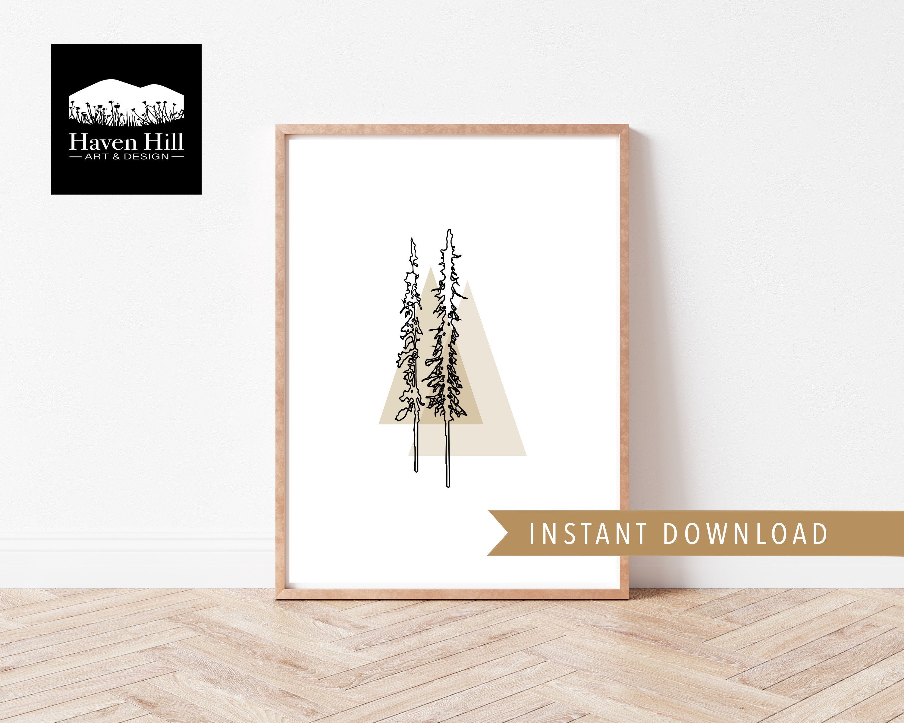 Evergreen Triangle in Gold | Instant DIGITAL DOWNLOAD, Printable Wall ...