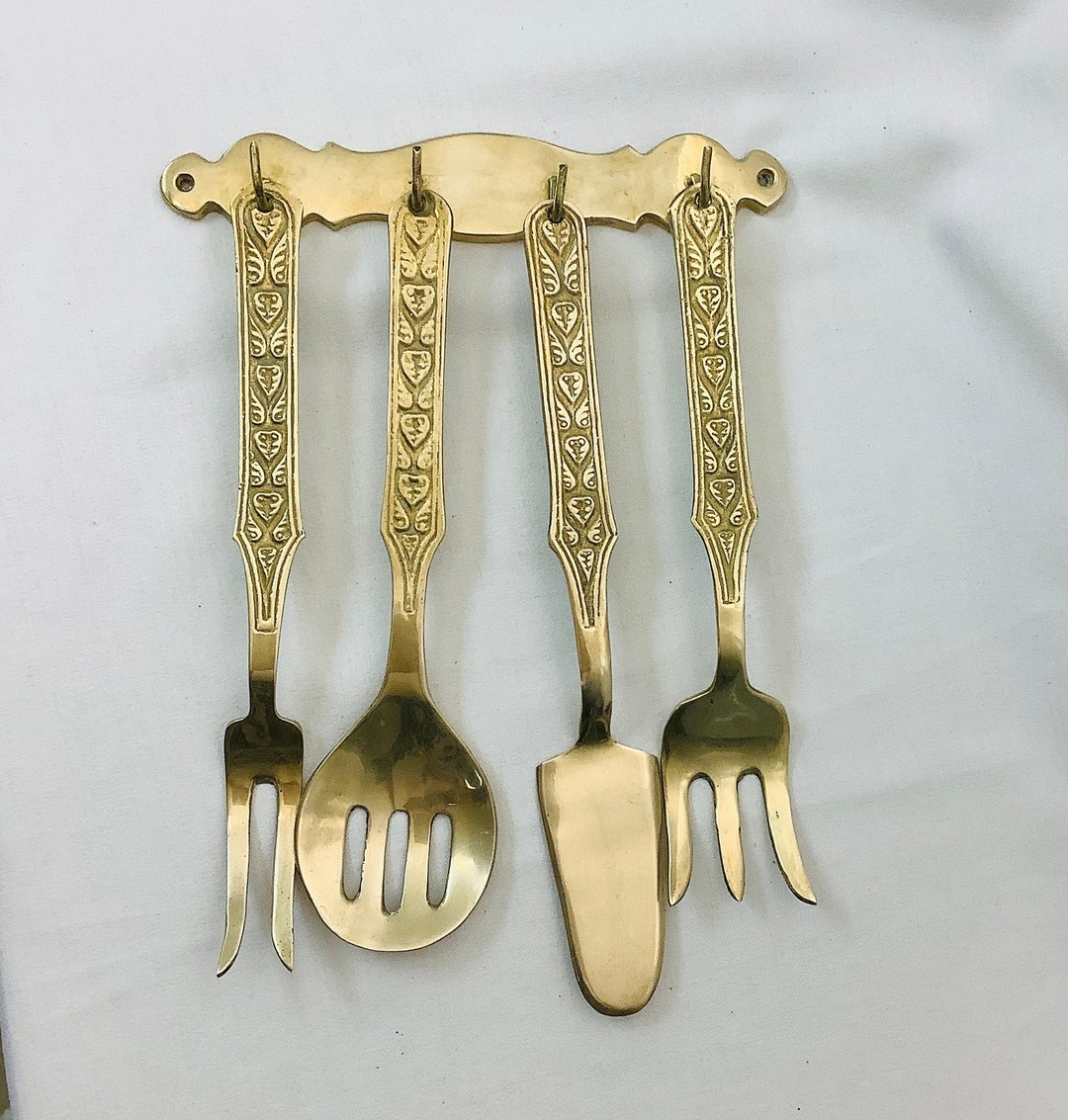 Set of 4 Brass Kitchen Utensils Wall Mounted Made in India - Etsy