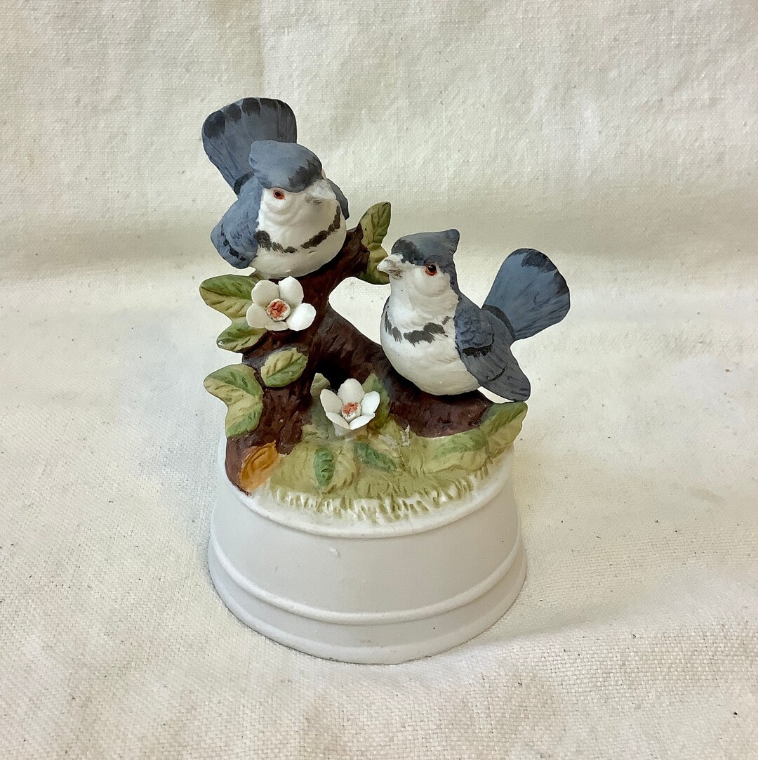 Musical Ceramic Blue Jay Birds, Ceramic Blue Jays on a Branch, Musical ...