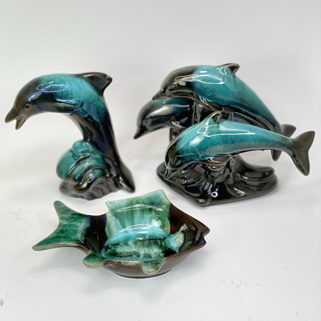 Set of 3 Blue Mountain Pottery Nautical Dolphin Figurines, Vintage BMP ...