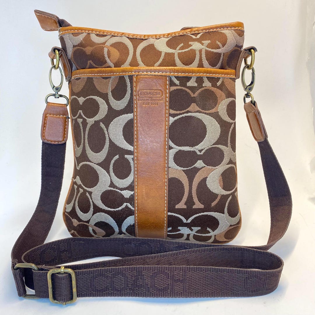 COACH Crossbody Brown Shoulder Bag Signature Sacoche Crossbody Canvas ...