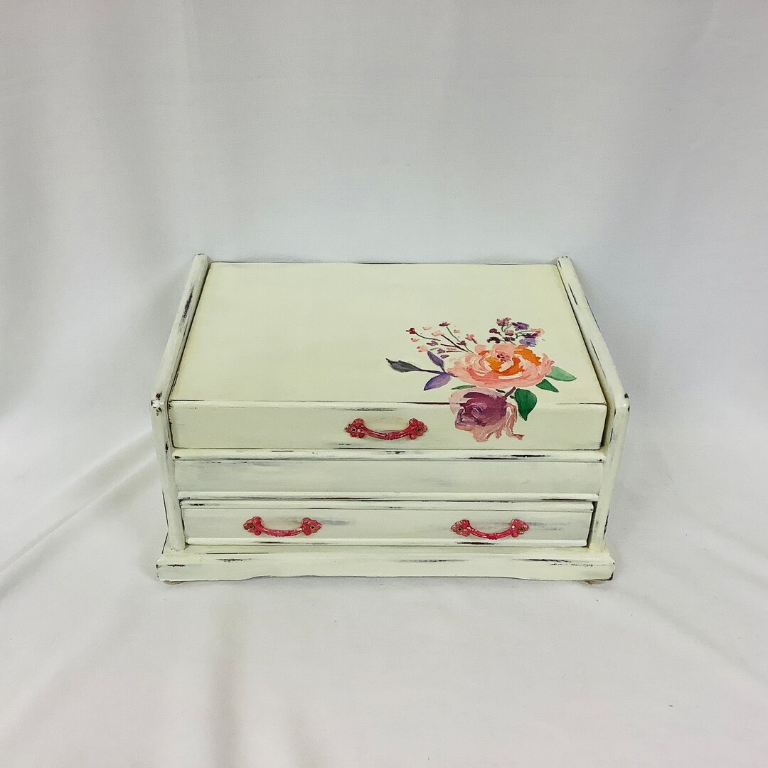 Vintage Upcycled Jewelry Box Hand Painted, Lift Top Jewelry Box ...