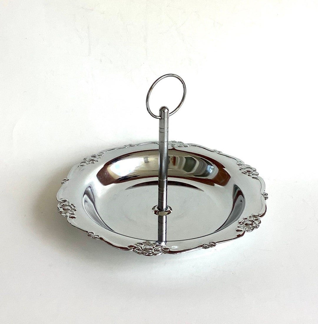 Chrome Serving Tray With Handle, 9” Chrome Server Dish, Chrome Desert ...