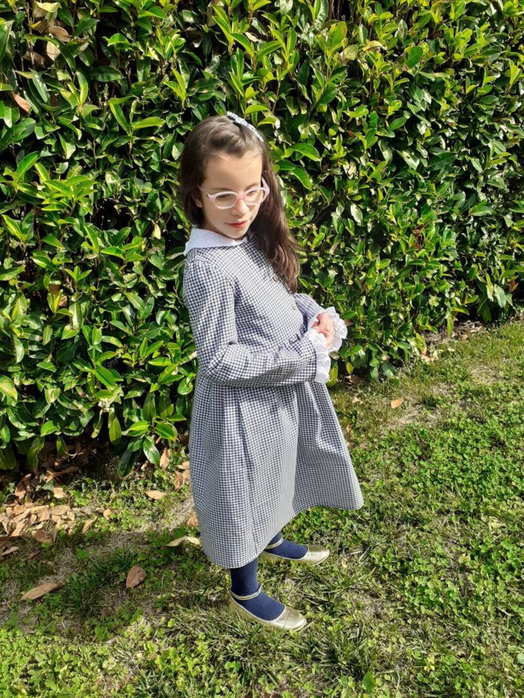 Little Girl's Gingham Dress of Your Choice, Half-season Long Sleeves ...