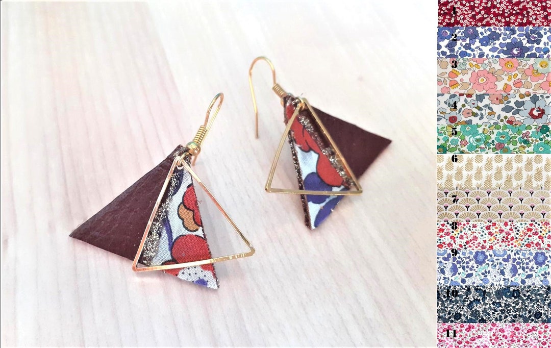 Customizable Liberty and Triangle Leather Earrings Floral - Etsy