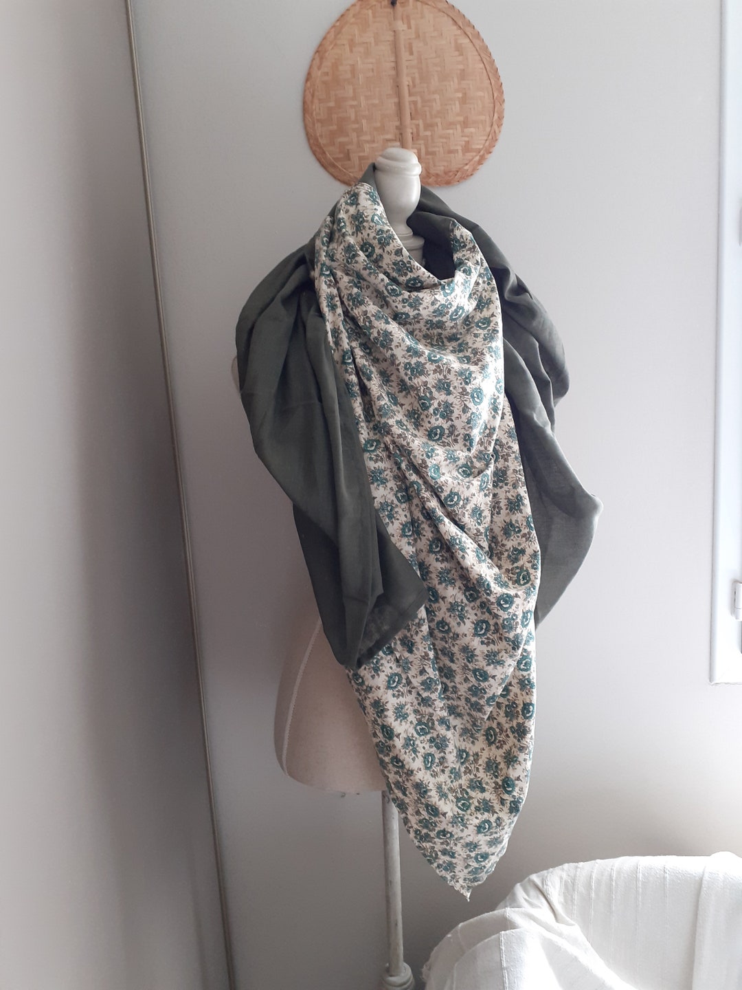 Maxi Khaki Liberty Cotton Women's Scarf, Shanna Scarf in Green and ...