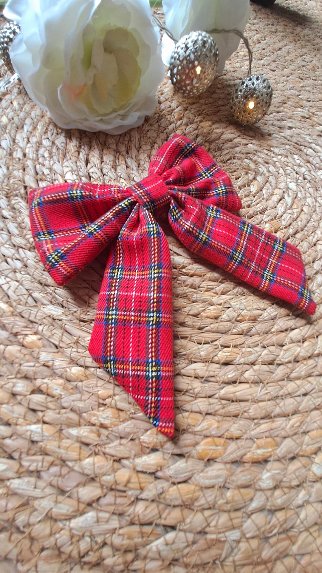 Large Christmas Bow Barrette With Red Tartan Patterns, Hair Clip for ...