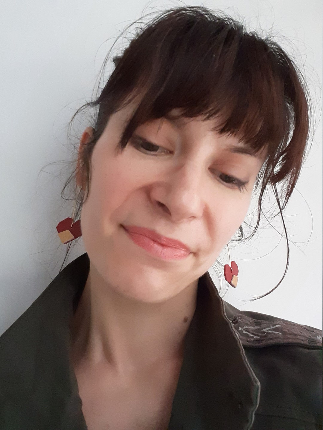 Origami Leather Heart Earrings, Red and Gold Leather Heart Sleepers ...