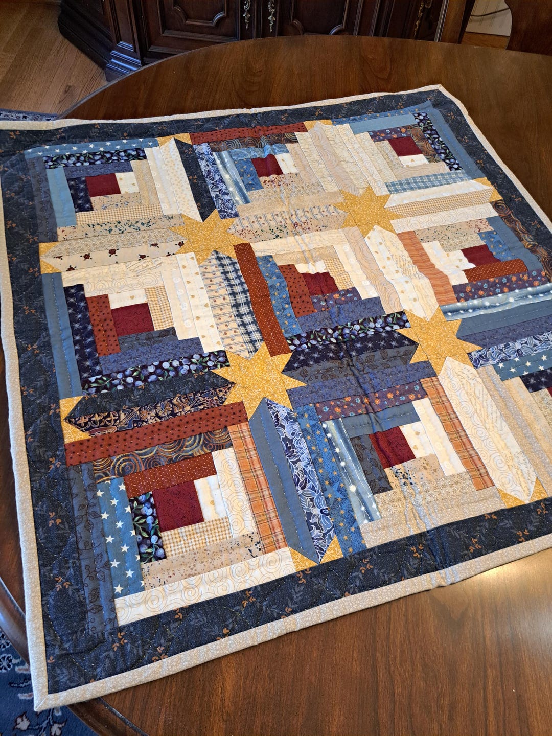 Log Cabin Stars Wall Quilt or Table Topper Hand Quilted - Etsy