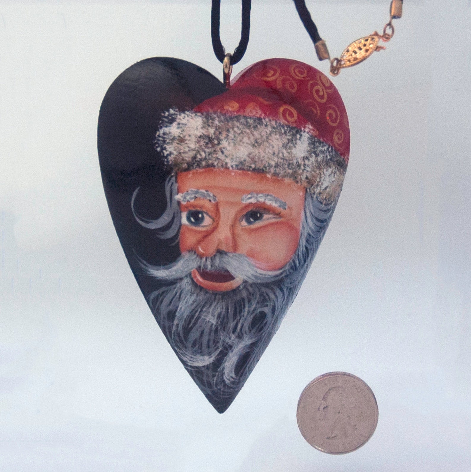 Santa Heart Necklace Handpainted Wood Portrait - Etsy
