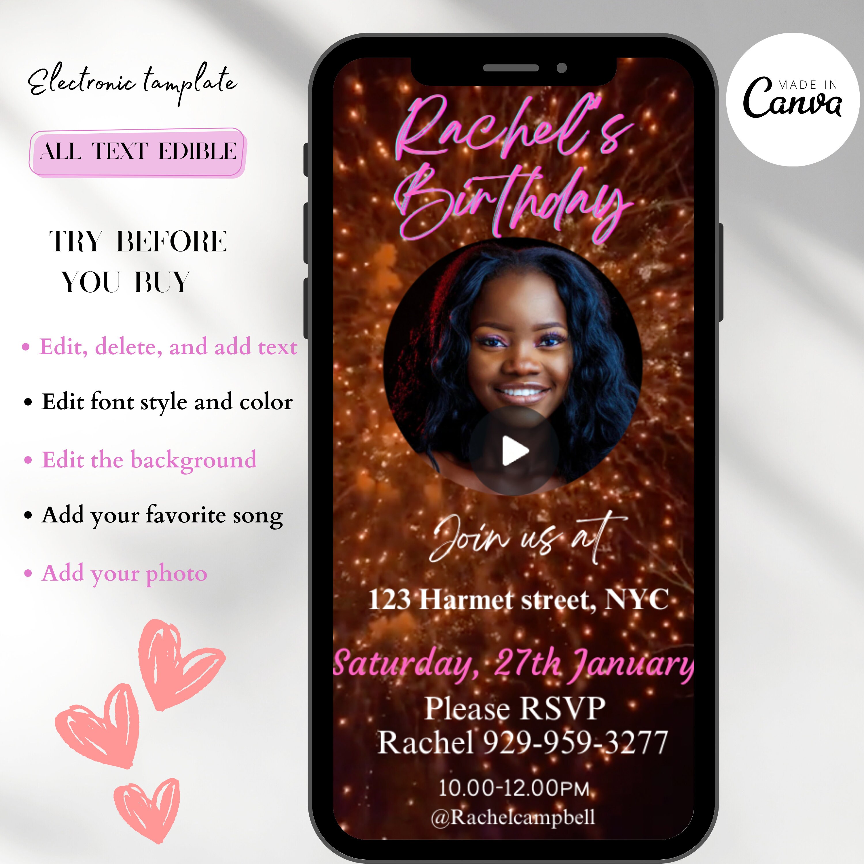 Editable Birthday Dinner Digital Party Invitation, Birthday E-invite ...