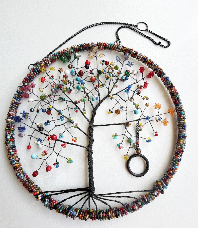 Beaded Tree of Life Dream Catcher: Wire Wrapped Hanging Decor - Etsy