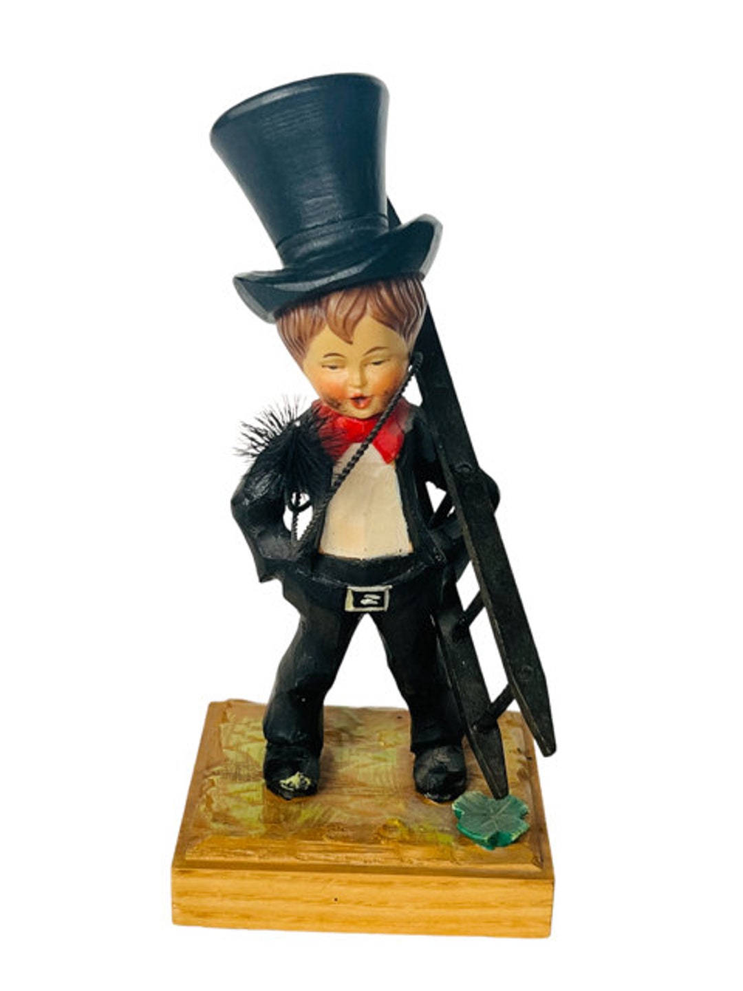 Black Forest Wood Carved Chimney Sweep Figurine Sculpture Ladder West ...