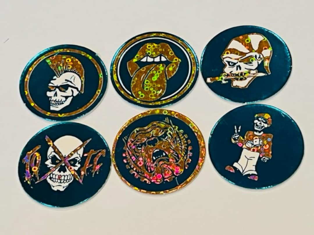 Skater Pogs Lot Slammer Milk Cap Game Vtg Skull Skeleton Retro Punk ...
