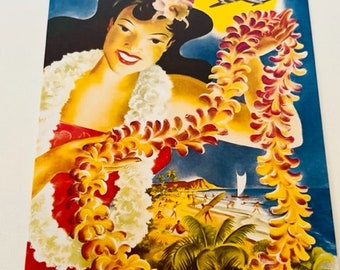 Hawaii Postcard Tiki Bar Surf Ephemera Post Card Island Art Hula Girl ...