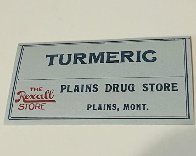 Drug Store Pharmacy Apothecary Label Ad Vtg Turmeric Plains Rexall ...