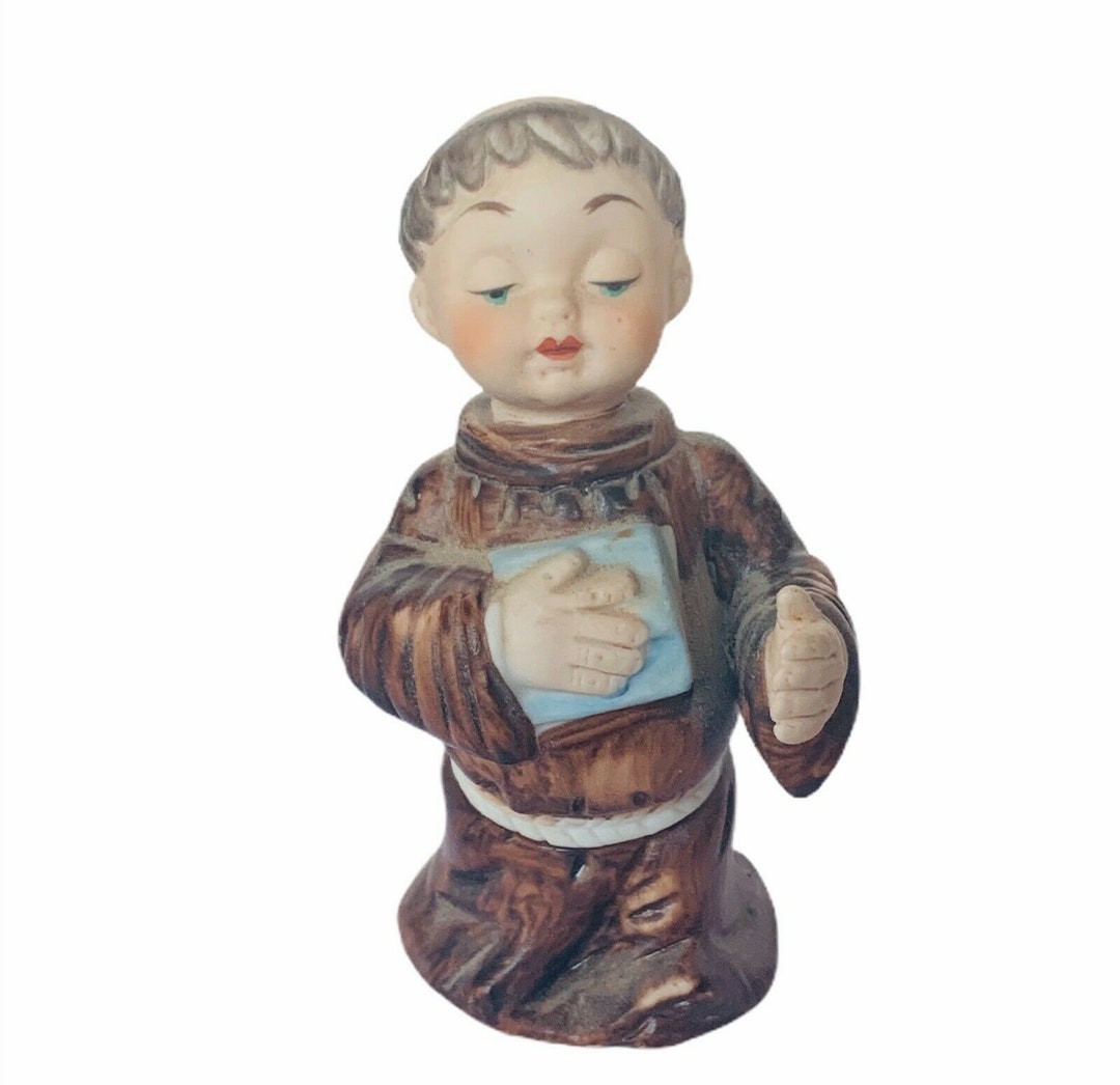 Monk Friar Bell Porcelain Vtg Antique Bible Church Decor Gift Baby Face ...