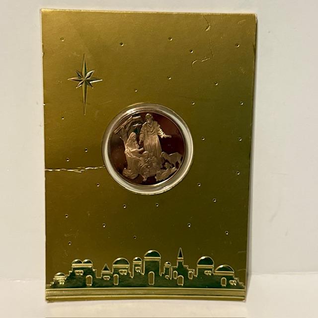 Franklin Mint Gold Coin Christmas Card Holiday Vtg 1970s Nativity Child ...