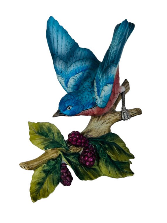 Lefton Bluebird Porcelain Berries Figurine Blue Bird Decor Vtg - Etsy