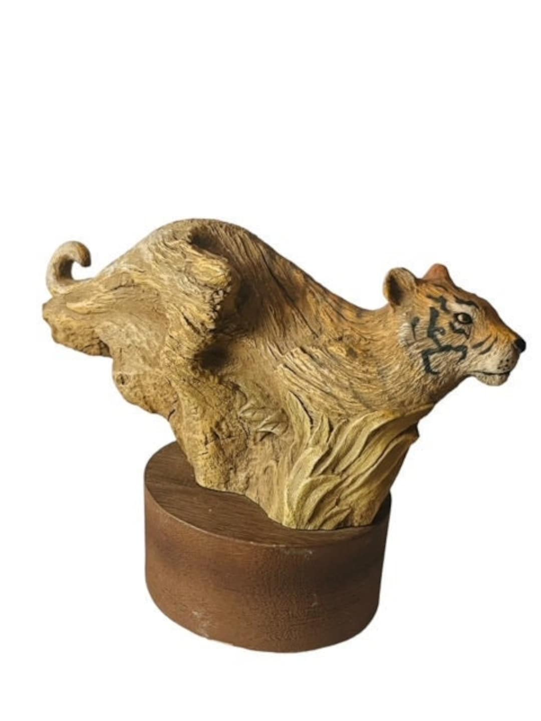 Siberian Tiger Figurine Sculpture Carved Wood Jungle Graces Cain ...
