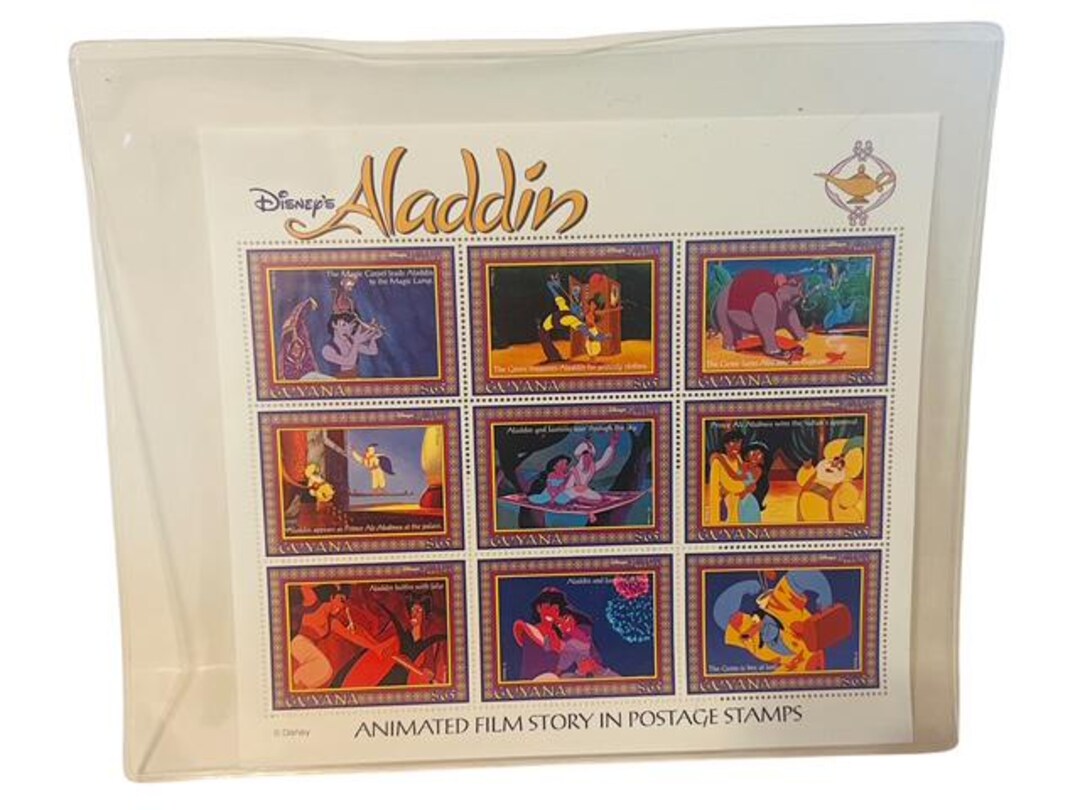 Walt Disney Collectible Postage Stamps Set Animal Stories Aladdin Genie ...