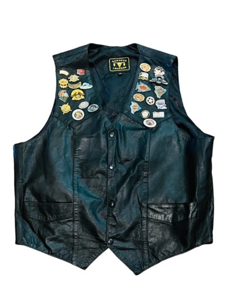 Harley Davidson Motorcycles Vest Leather XL Pins Pinback Buttons Vtg ...