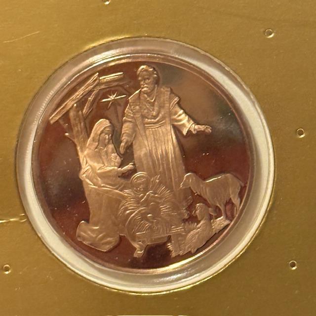 Franklin Mint Gold Coin Christmas Card Holiday Vtg 1970s Nativity Child ...