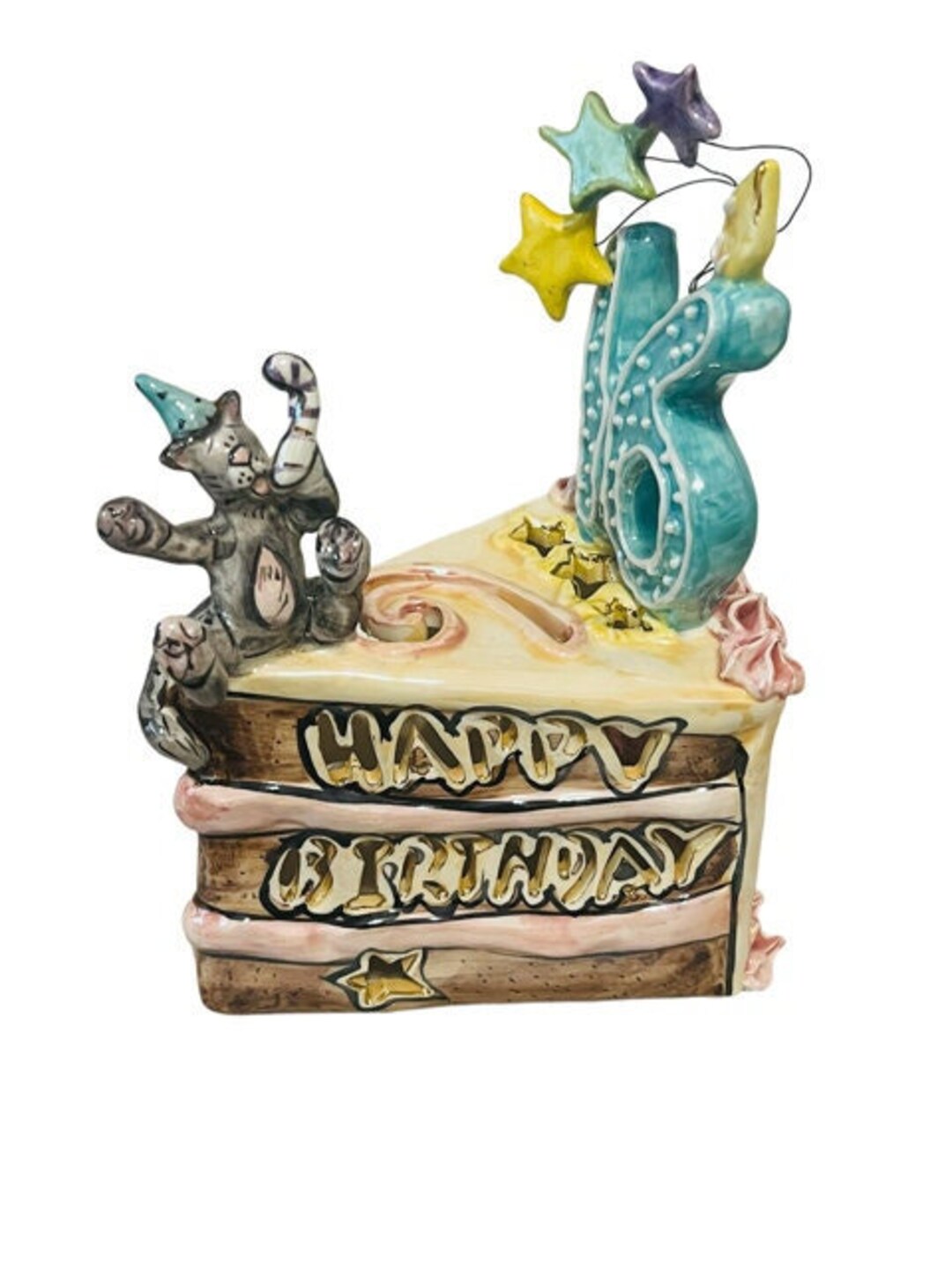 Blue Sky Pottery Figurine 16th Birthday Cat Tea Light Candle Holder T ...