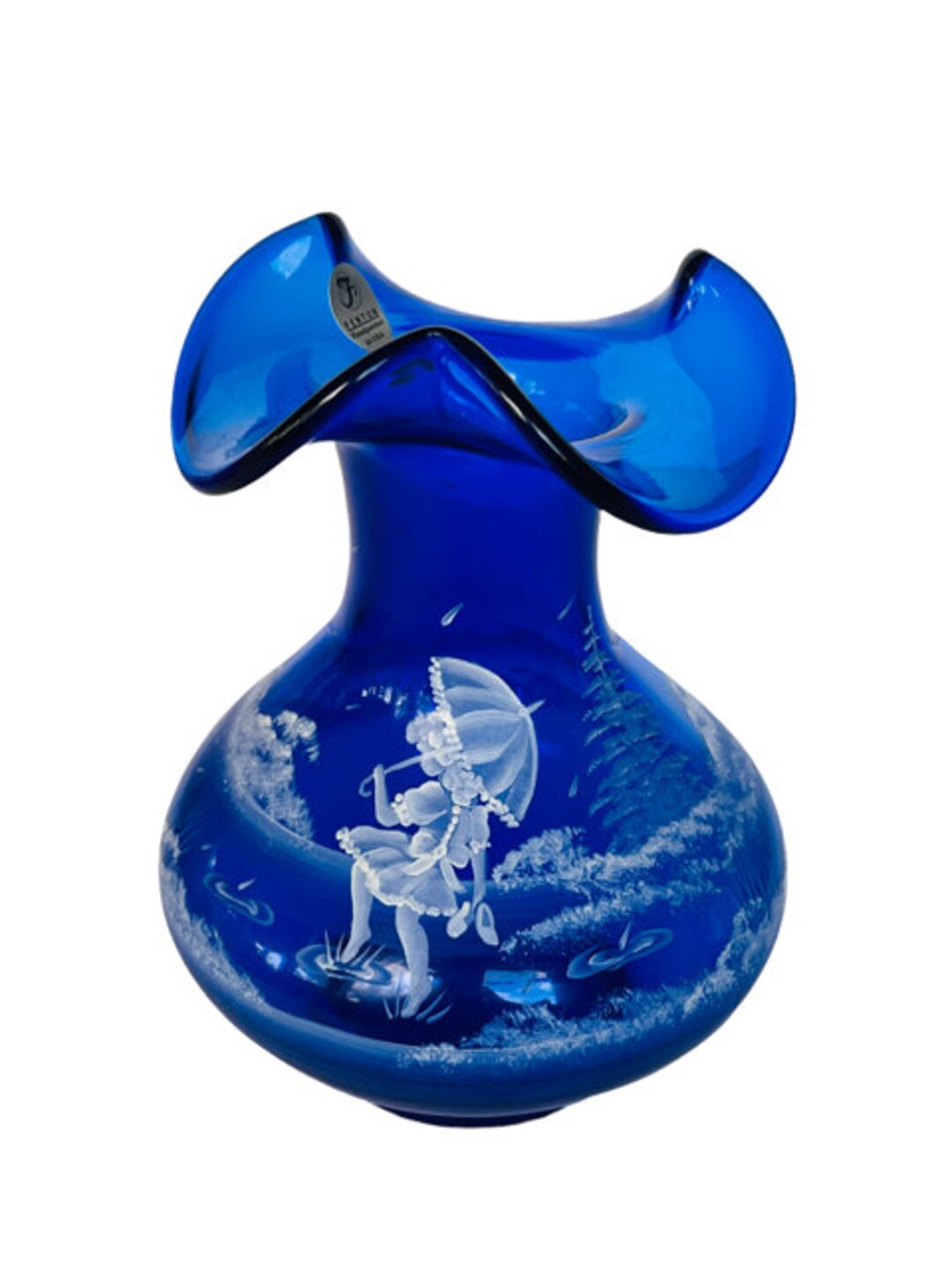 Fenton Art Glass Vase Figurine SIGNED 100th Anniversary Cobalt Blue ...