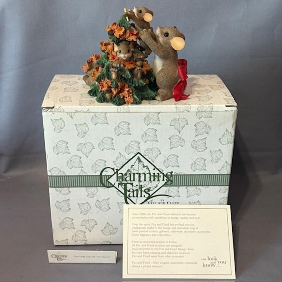 Vintage Charming Tails Figurine Fitz Floyd Christmas Mouse Help Top off ...