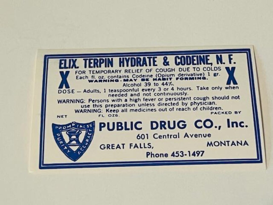 Drug Store Pharmacy Apothecary Label Ad Vtg Terpin Hydrate Public Great ...